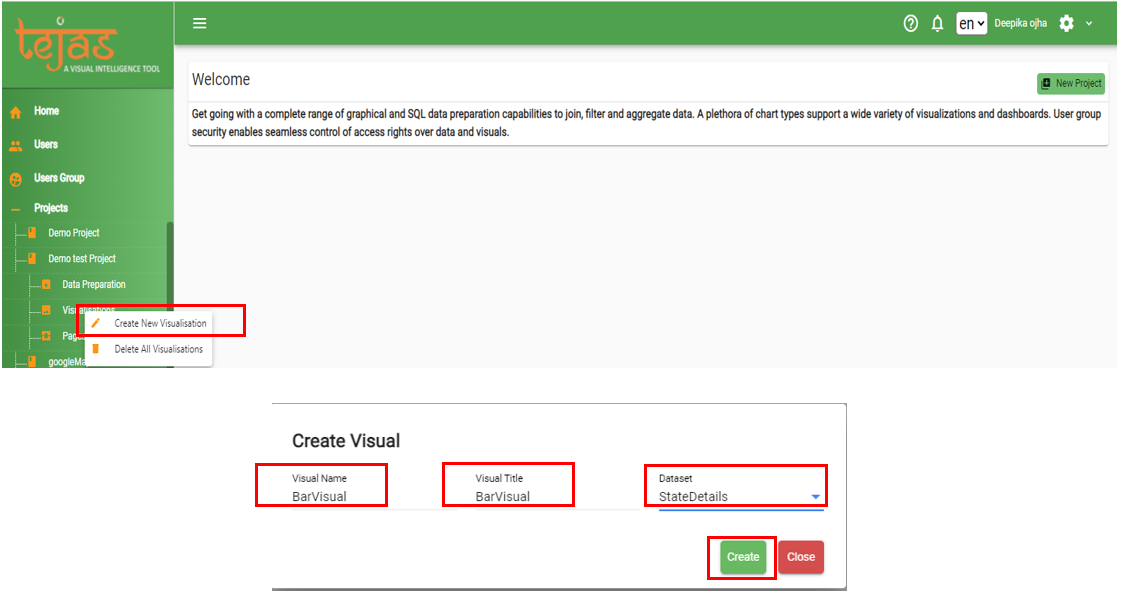 Create a Visual/Chart | TejasVI