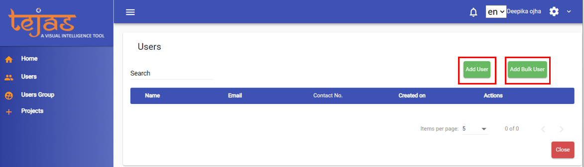 Create User | TejasVI