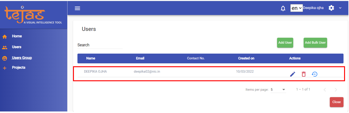 Create User | TejasVI