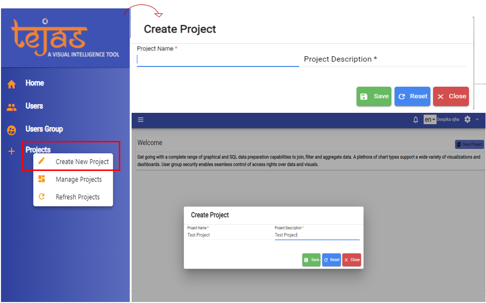 Create / Manage a Project | TejasVI