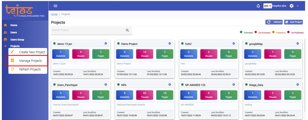 Create / Manage a Project | TejasVI